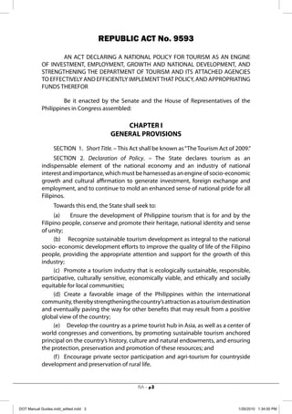 Philippine Tourism Act 2009 (RA 9593) | PDF