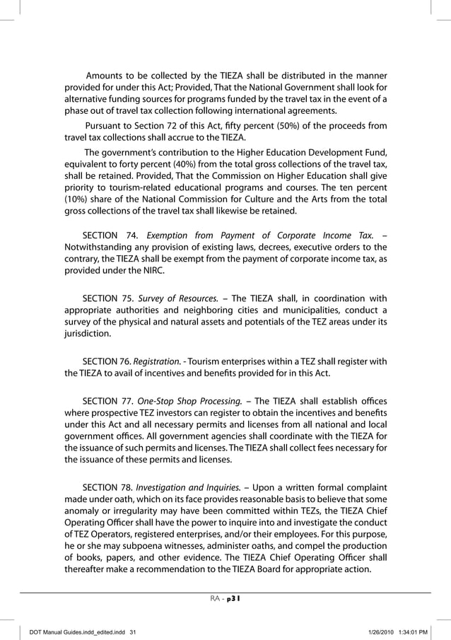 Philippine Tourism Act 2009 (RA 9593) | PDF | Travel