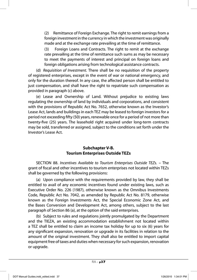 Philippine Tourism Act 2009 (RA 9593) | PDF | Travel