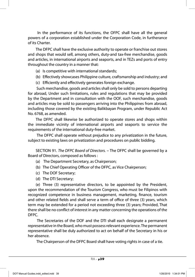 Philippine Tourism Act 2009 (RA 9593) | PDF | Travel