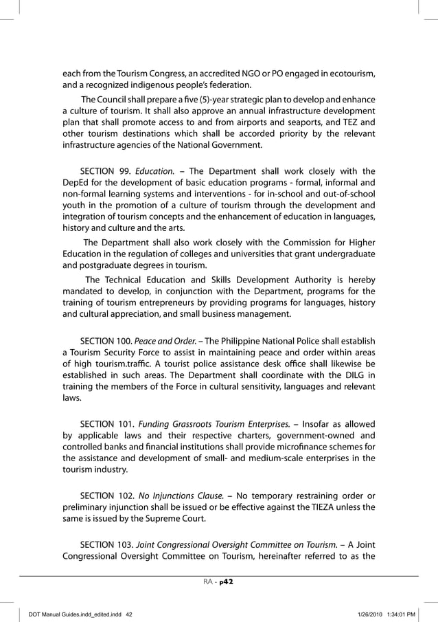 Philippine Tourism Act 2009 (RA 9593) | PDF | Travel