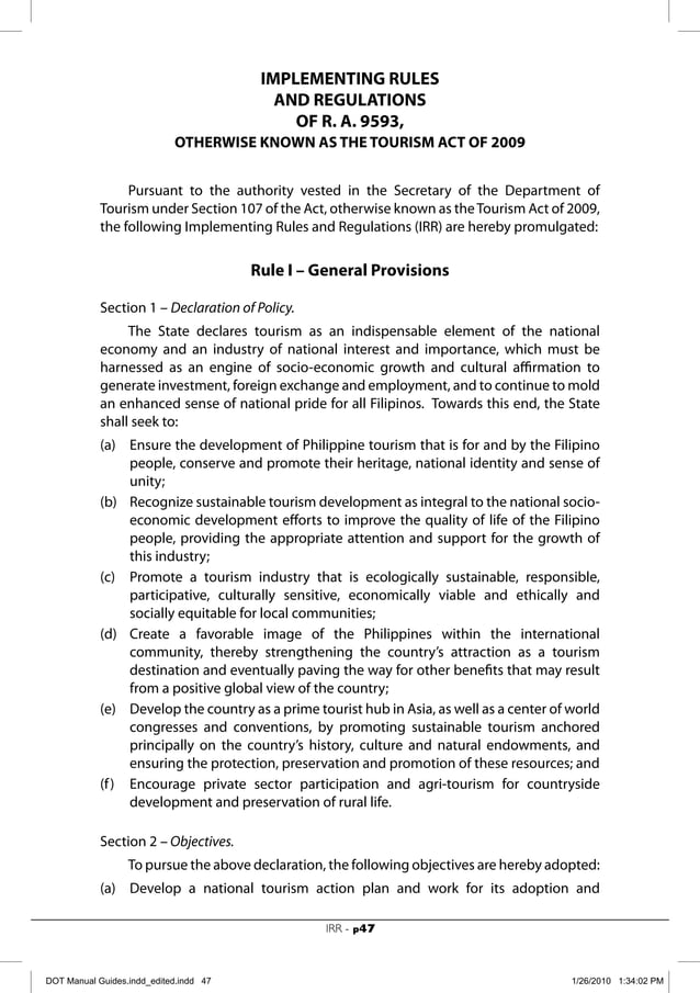 Philippine Tourism Act 2009 (RA 9593) | PDF | Travel