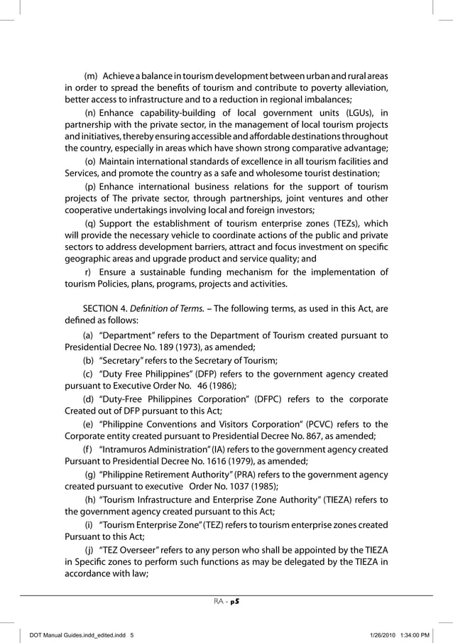 Philippine Tourism Act 2009 (RA 9593) | PDF | Travel