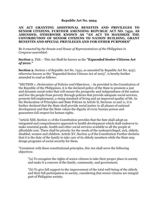 Ra 9994 the expanded senior citizens act | PDF