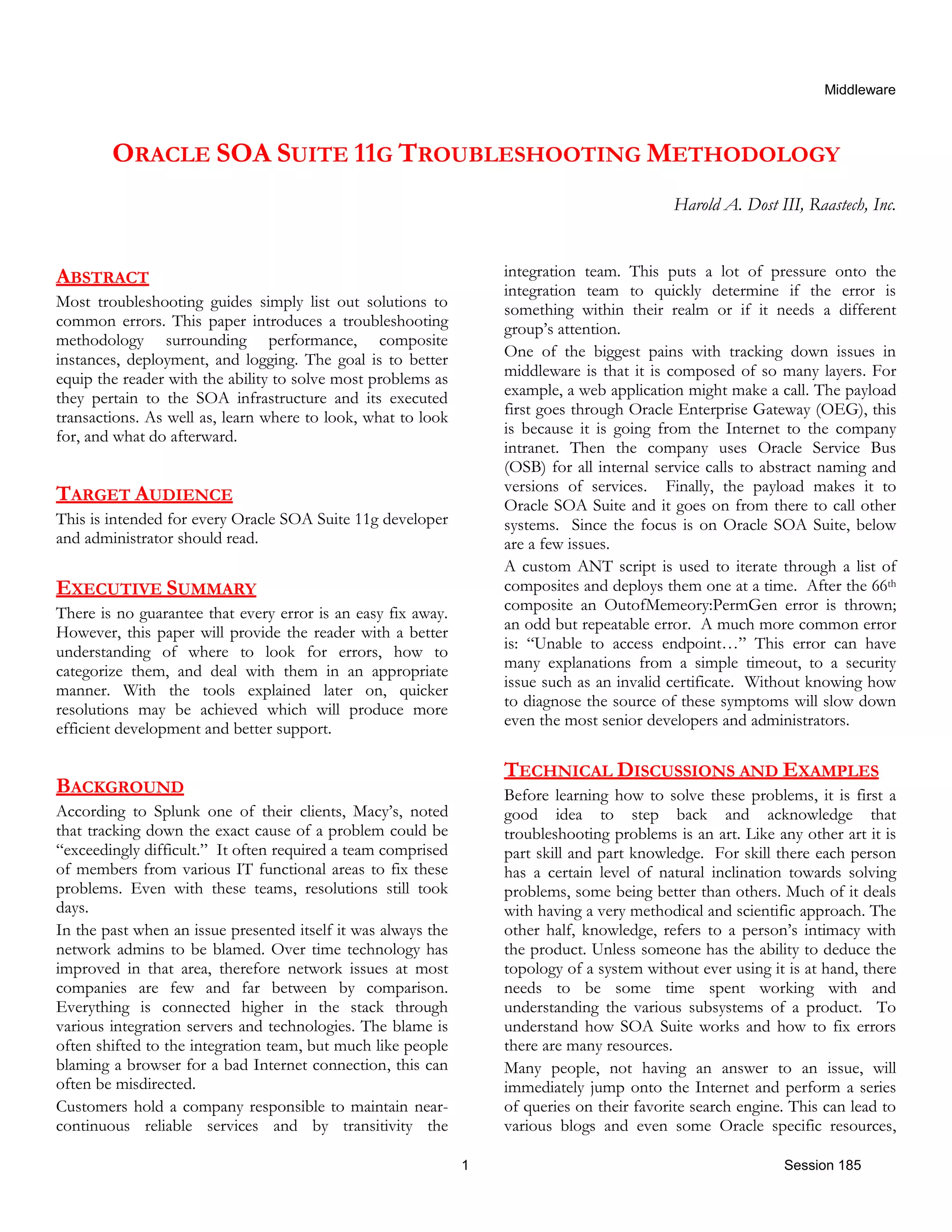 Oracle SOA Suite 11g Troubleshooting Methodology (whitepaper) | PDF