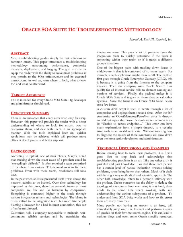 Oracle SOA Suite 11g Troubleshooting Methodology (whitepaper) | PDF
