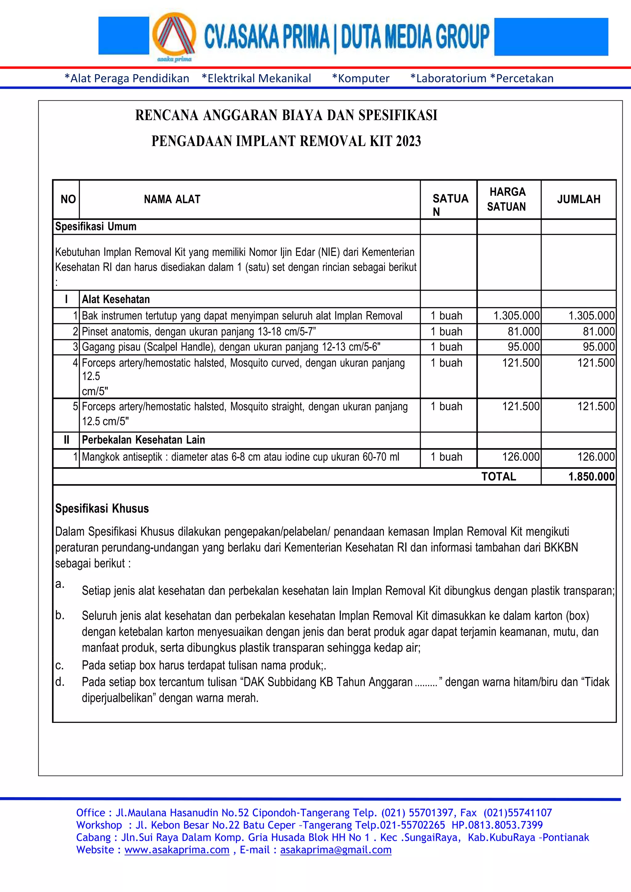 Implant Removal Kit DAK BKKBN 2024 | PDF
