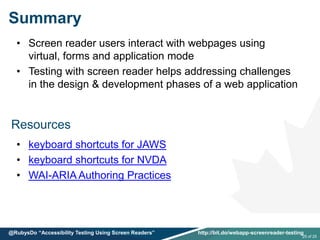 Accessibility Testing Using Screen Readers | PPTX