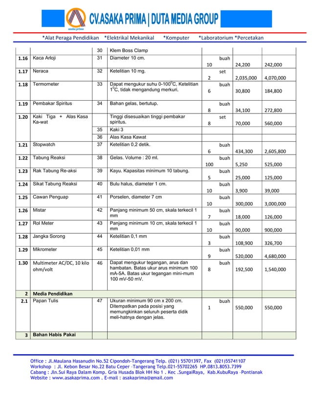 Rab alat lab ipa smk dak 2014 | PDF