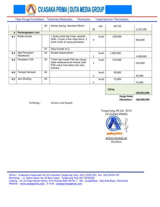 Rab alat peraga laboratorium ipa smk dak tahun 2014 ~ | PDF