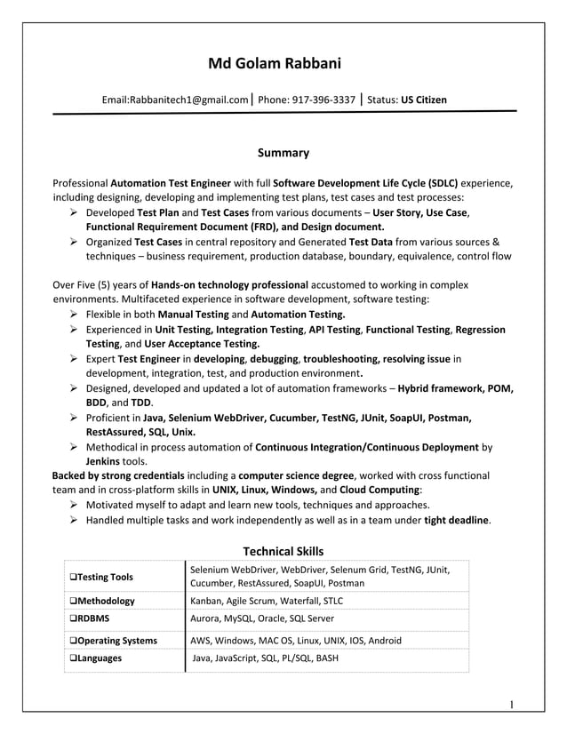 Qa Automation Engineer Pdf