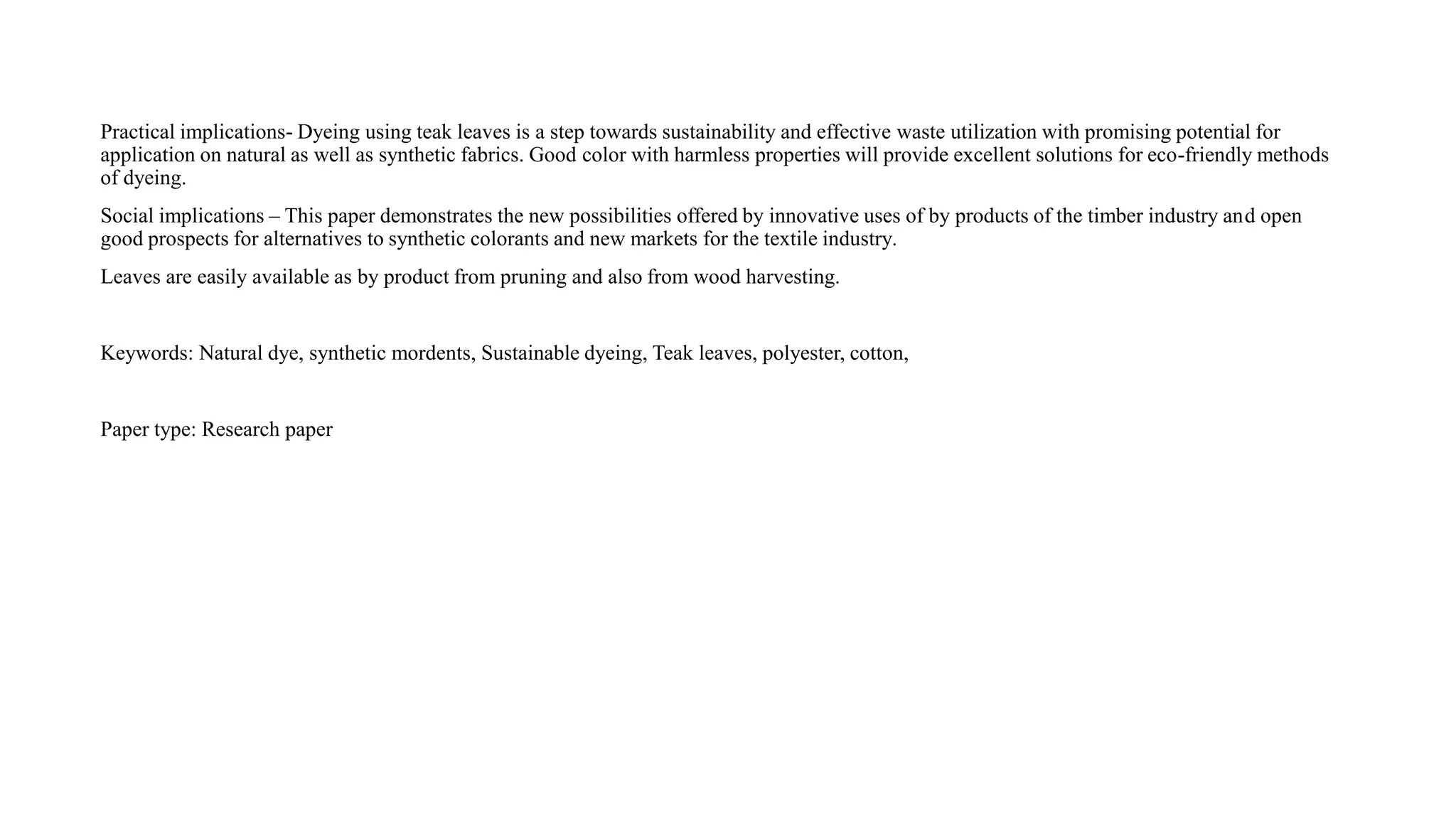 Dyeing of Cotton and Polyester with Teak Leaves | PDF