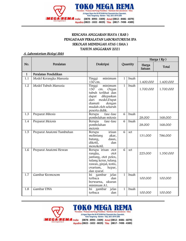 KATALOG ALAT PERAGA LABORATORIUM IPA BIOLOGI SMA SMK SMP 2021 | PDF