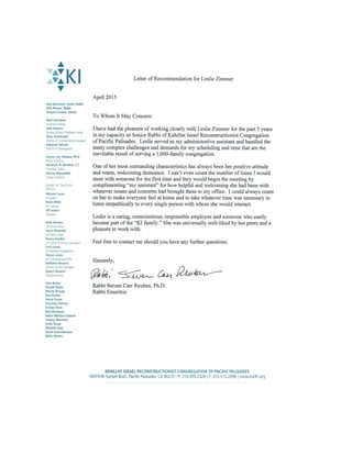 Rabbi Steven Carr Reuben Recommendation Letter | PDF