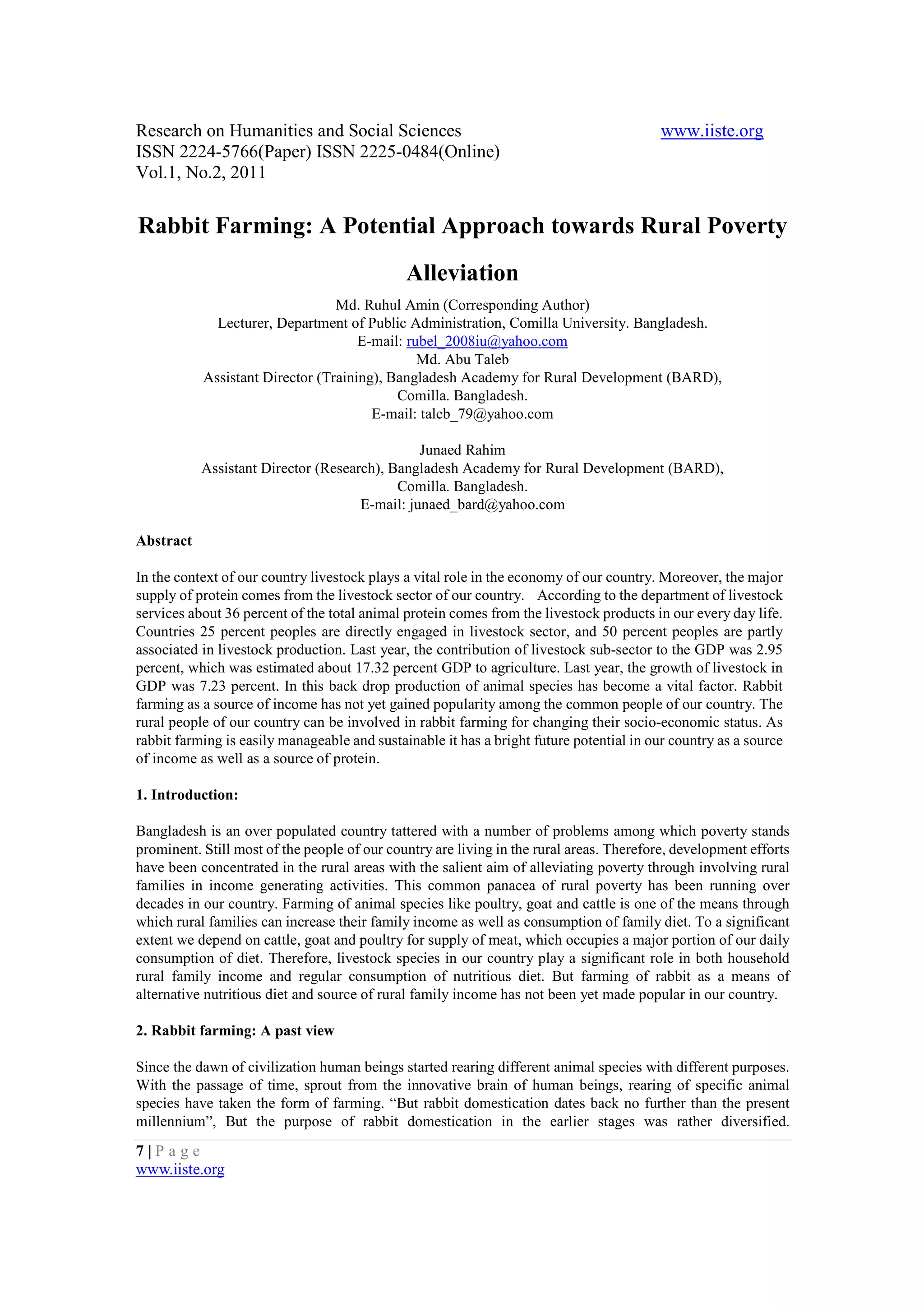 Rabbit farming a potential approach towards rural poverty alleviation | PDF