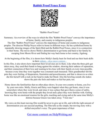 Rabbit Proof Fence Essay | PDF
