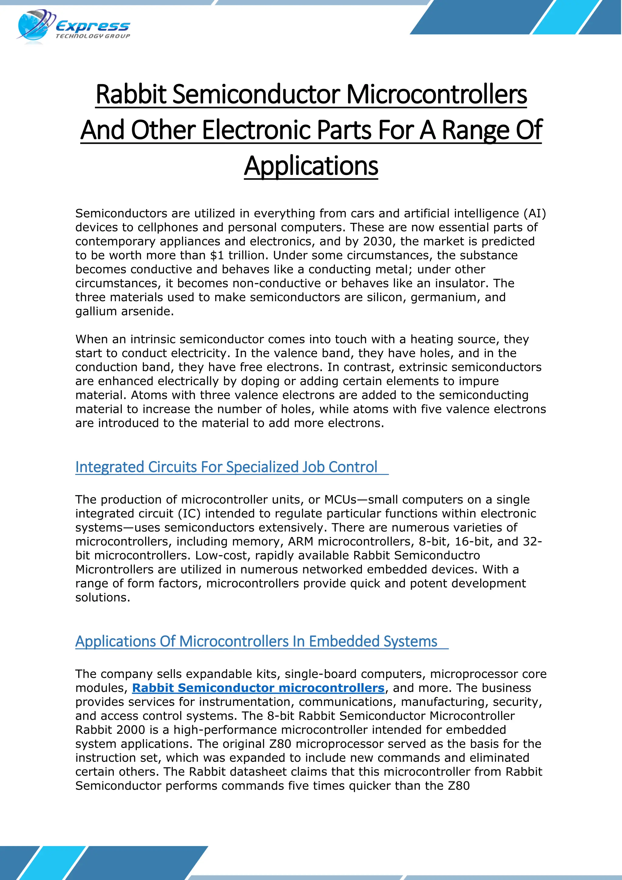 Rabbit Semiconductor Microcontrollers And Other Electronic Parts For A Range Of Applications | PDF