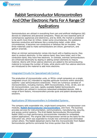 Rabbit Semiconductor Microcontrollers And Other Electronic Parts For A Range Of Applications | PDF