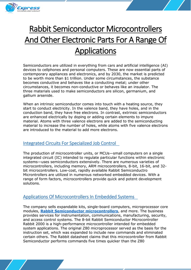 Rabbit Semiconductor Microcontrollers And Other Electronic Parts For A Range Of Applications | PDF