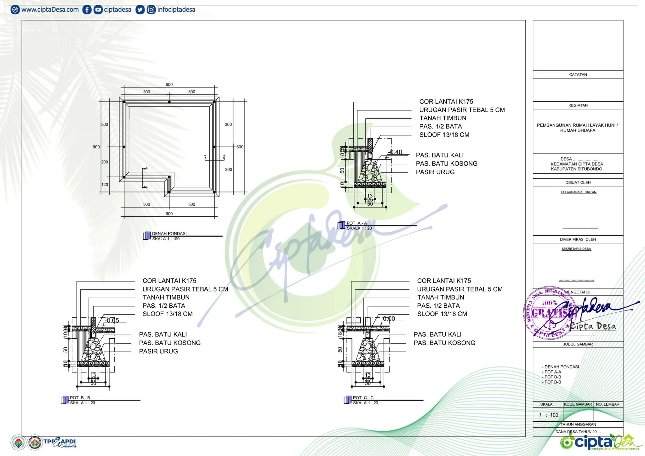 RAB Dan Gambar Rumah Dhuafa detail perhitungan format pdf | PDF