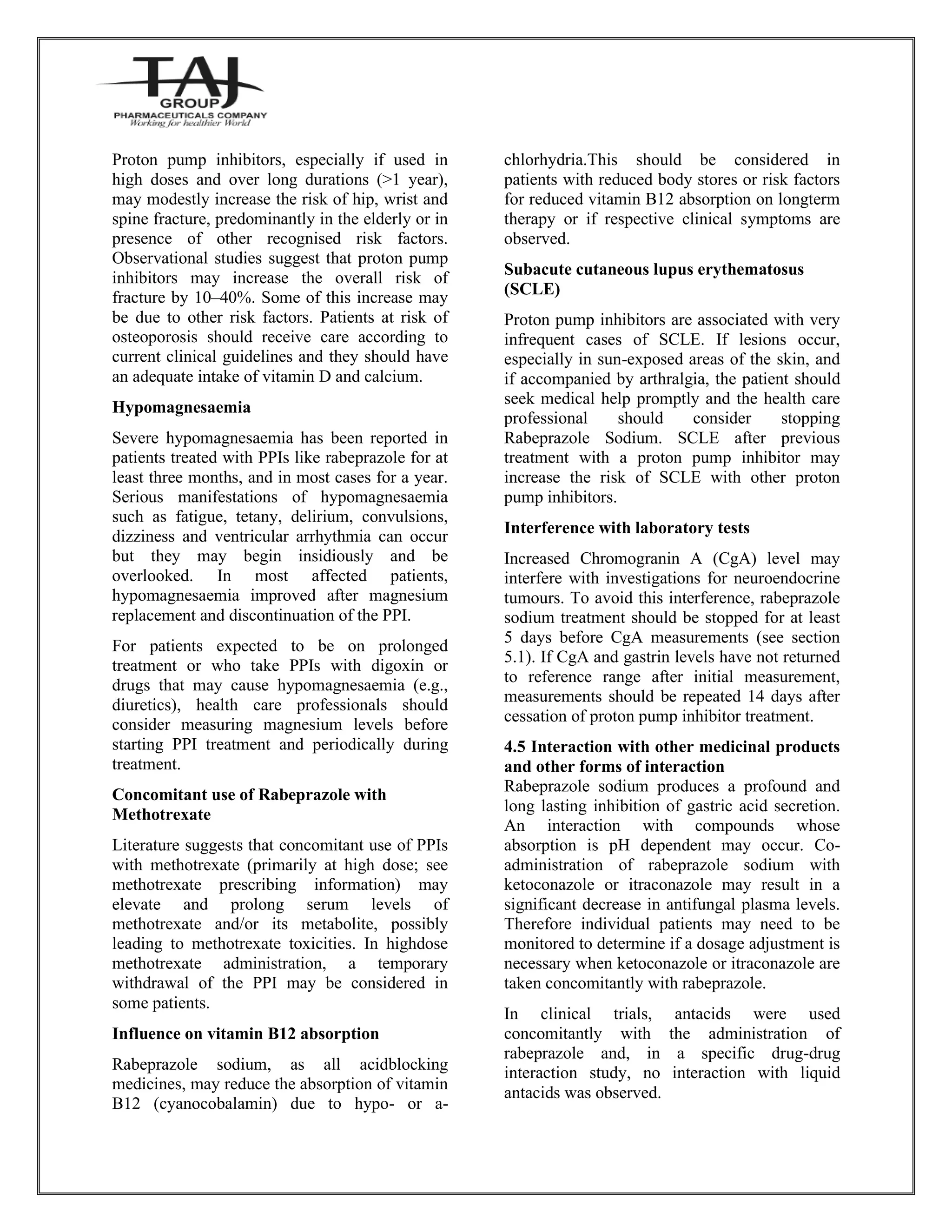 Rabeprazole Sodium 10mg/20mg/40mg Tablets Taj Pharma SmPC | PDF