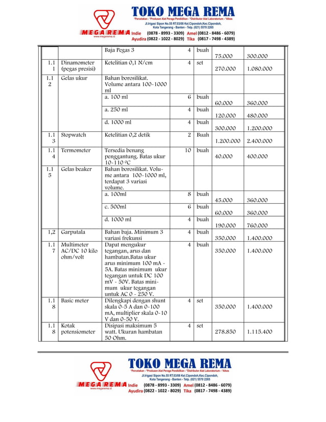 KATALOG ALAT PERAGA LABORATORIUM IPA FISIKA SMA SMK SMP 2021 | PDF