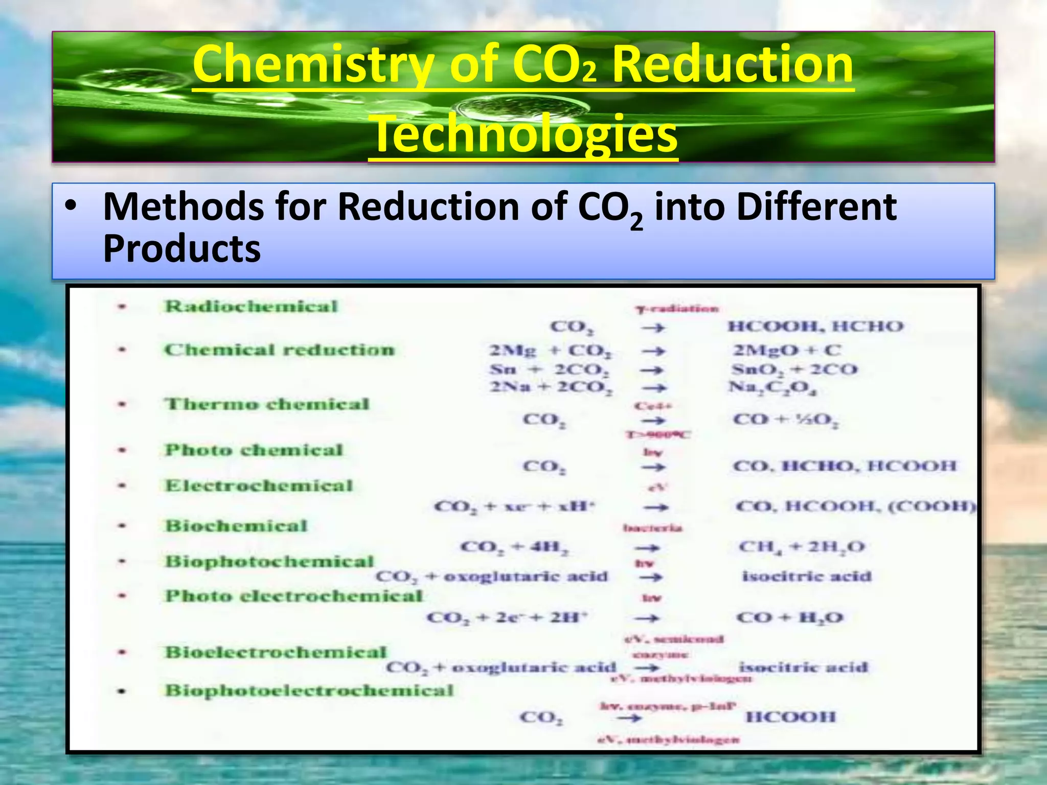 reducation of co2 and its application to environment. | PPTX