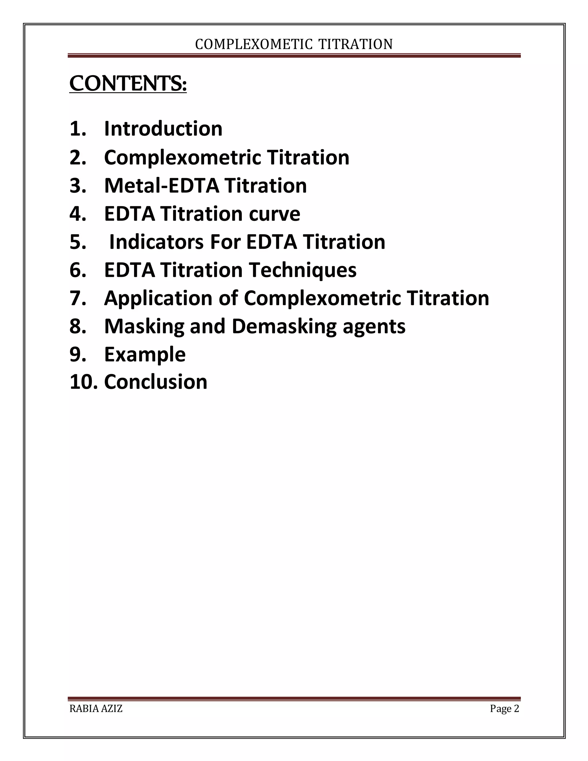 complexometric titration, general chemistry assignment | DOCX