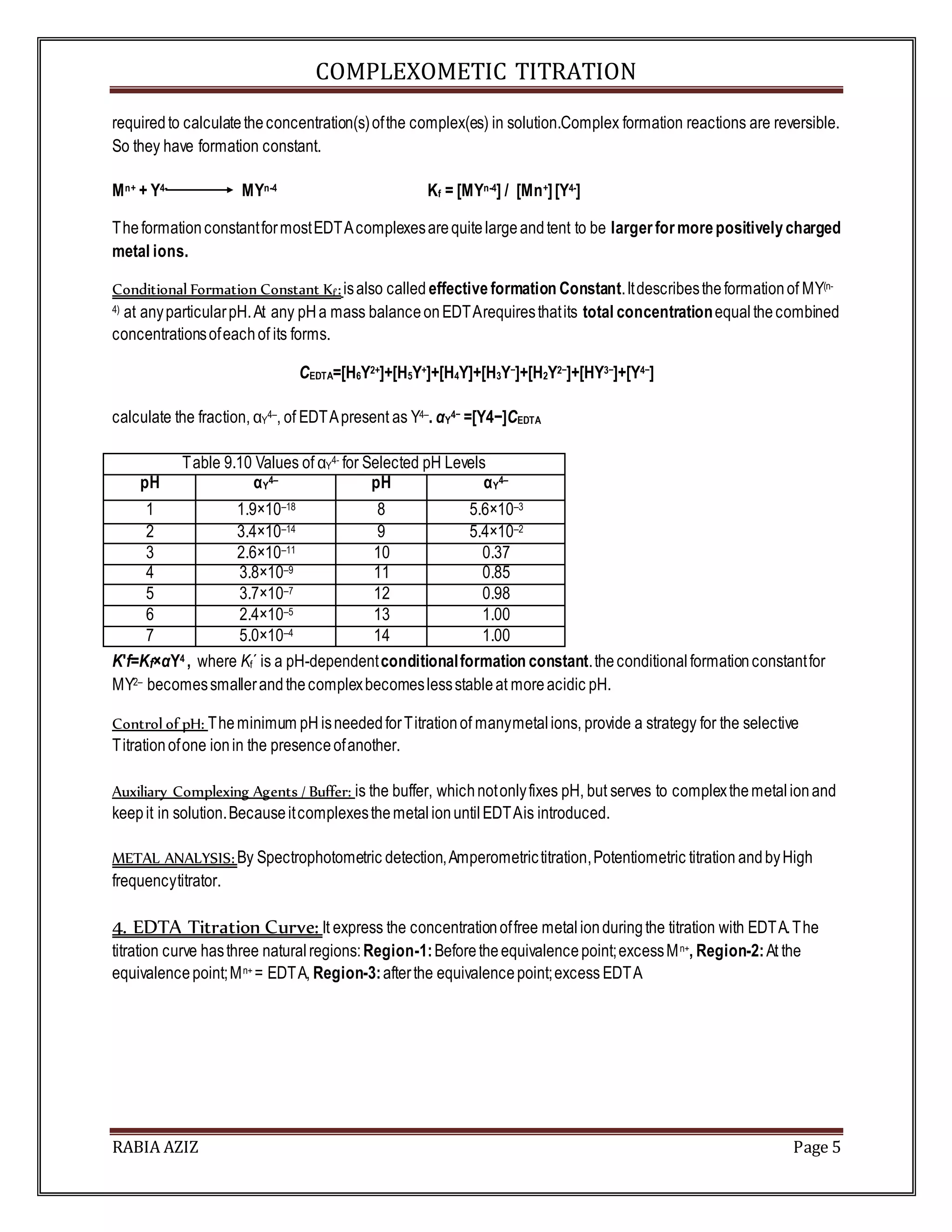 complexometric titration, general chemistry assignment | DOCX