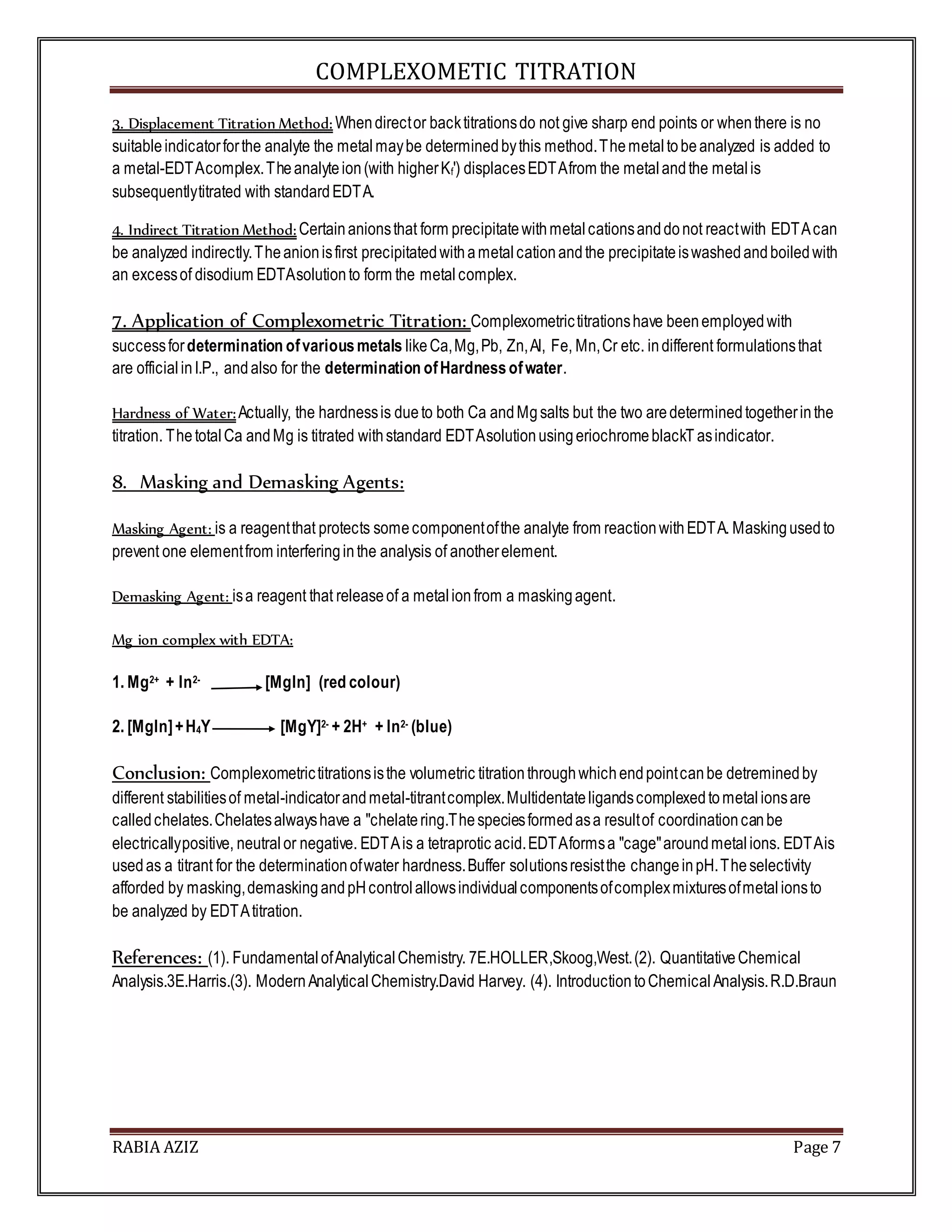 complexometric titration, general chemistry assignment | DOCX