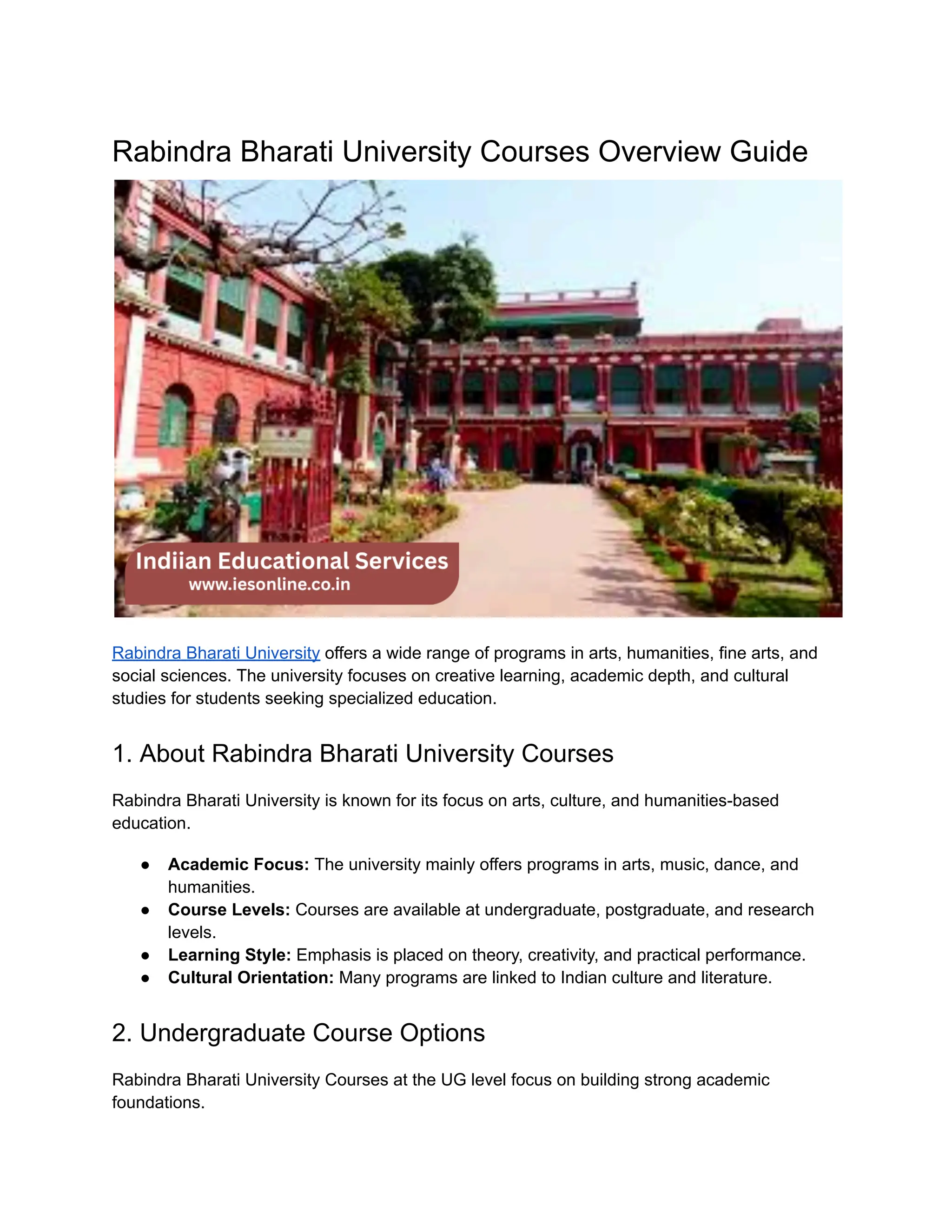 Rabindra Bharati University Courses Overview Guide | PDF