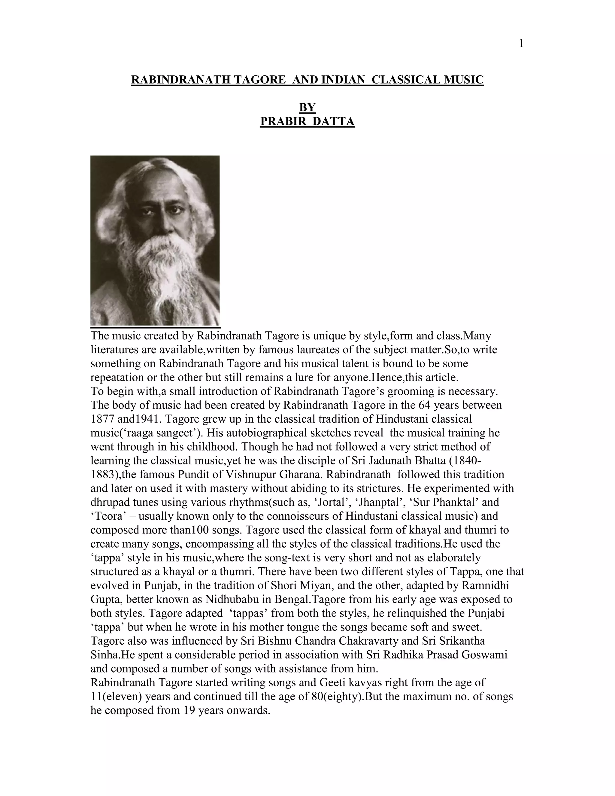 Rabindranath Tagore& Indian Classical Music July,2010 | PDF