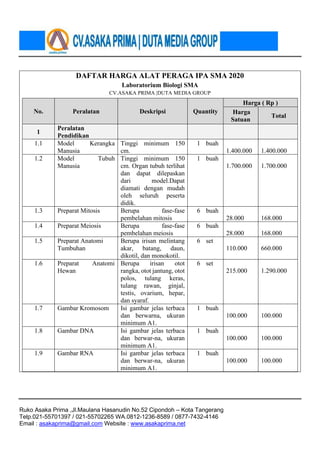 Rab laboratorium biologi sma dak 2020 | PDF