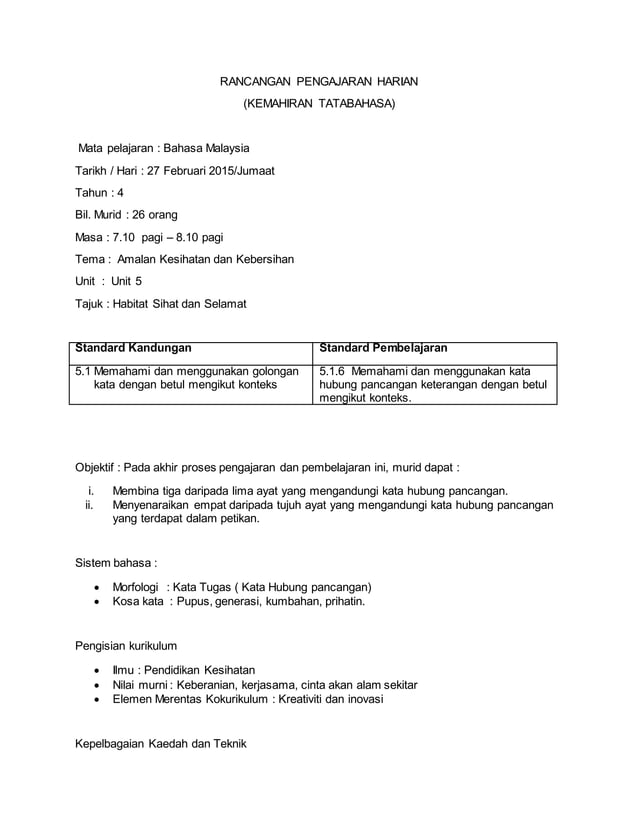 RPH BM Tahun 4 | PDF