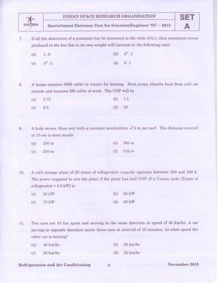 isro questions mechanical refrigeration and AC | PDF