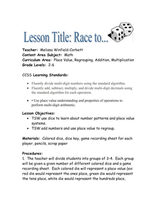 Race to... Lesson | DOC | Roleplaying Games | Games and Puzzles