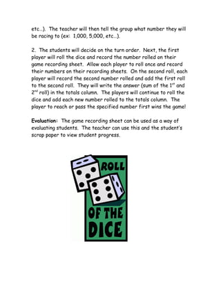 Race to... Lesson | DOC | Roleplaying Games | Games and Puzzles