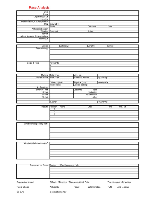 Race Analysis Form | PDF