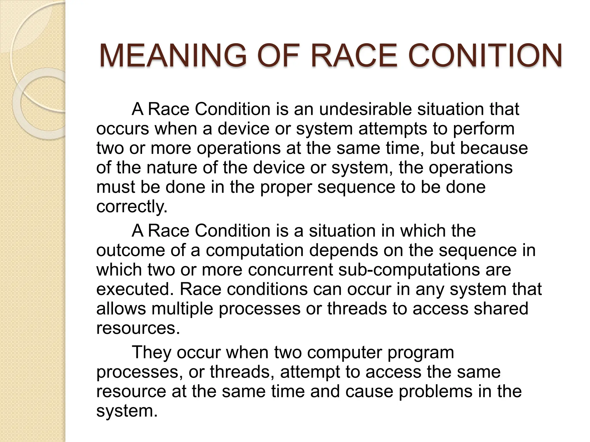 RACE CONDITION, DEADLCKS AND SEMAPHORE PRESENTATION | PPTX