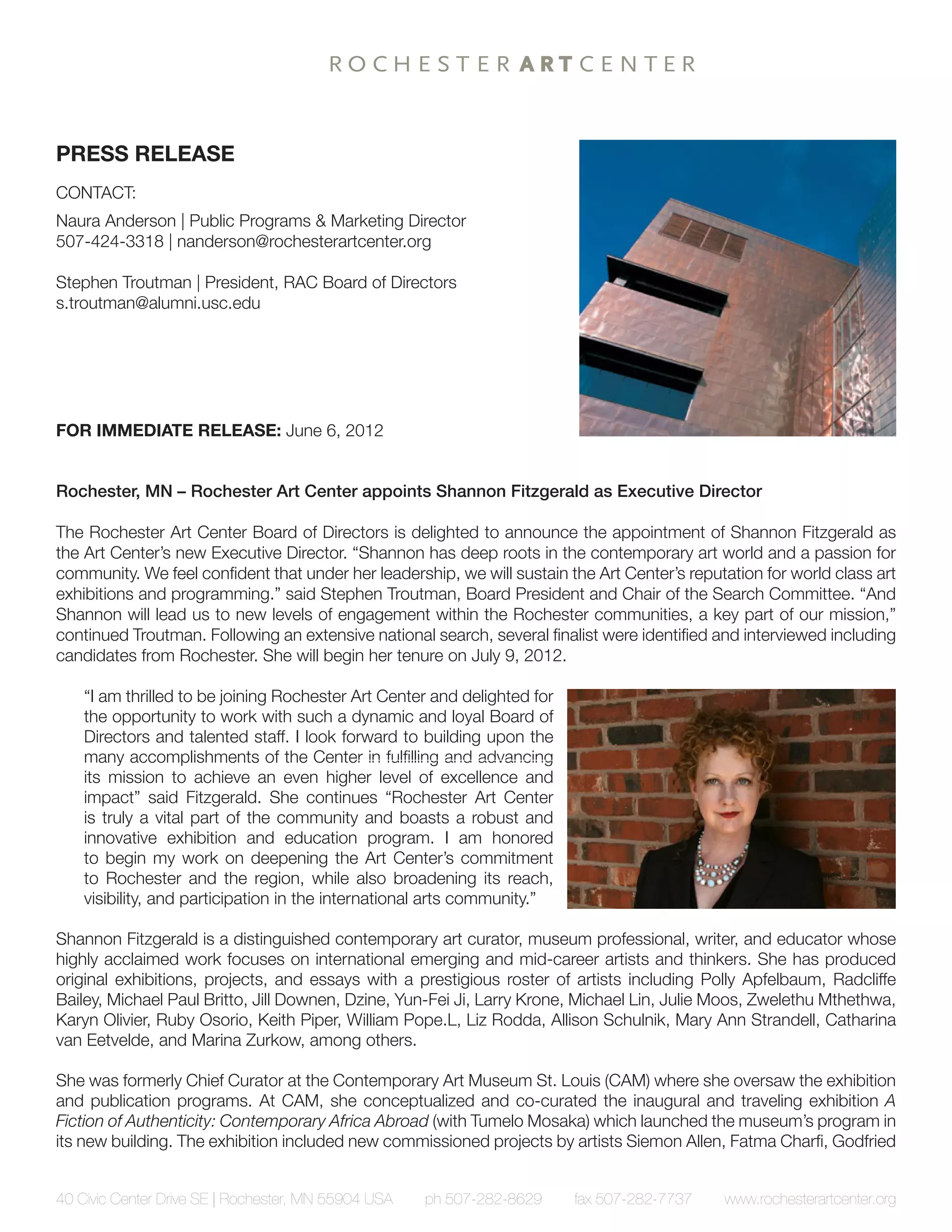 Rochester Art Center press release | PDF
