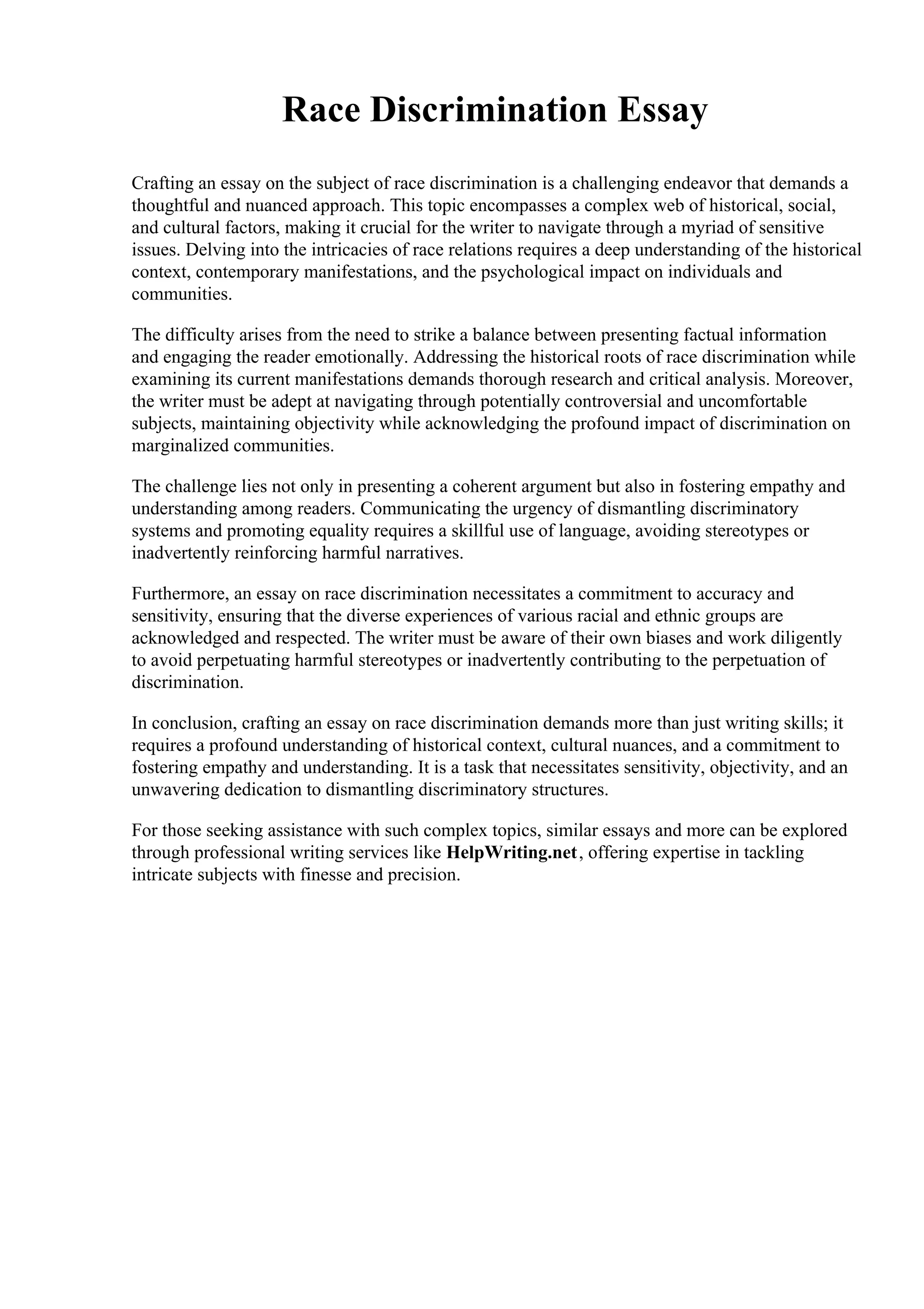 Race Discrimination Essay | PDF