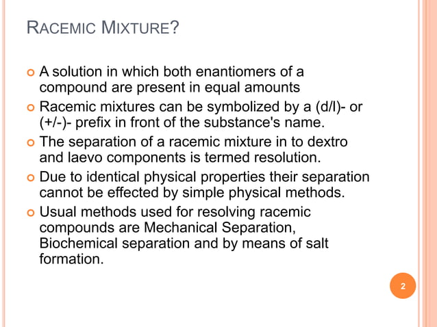 Racemic mixture separation | PPTX | Chemistry | Science