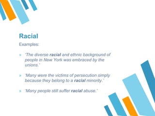 Race/ Racism/ Racial Vocabulary for ESL | PPTX