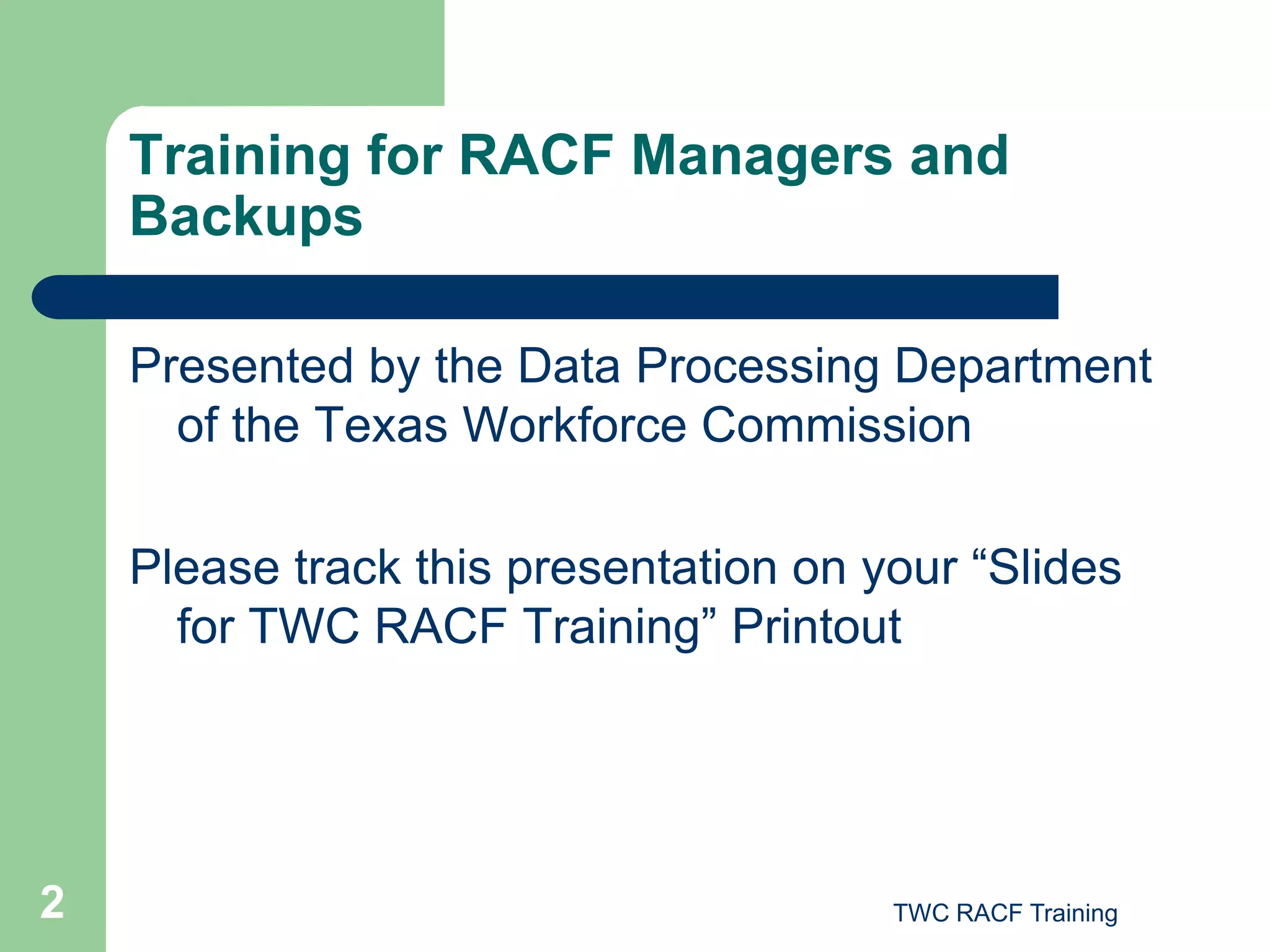 RACF Managers Operating Standards_Procedures.ppt