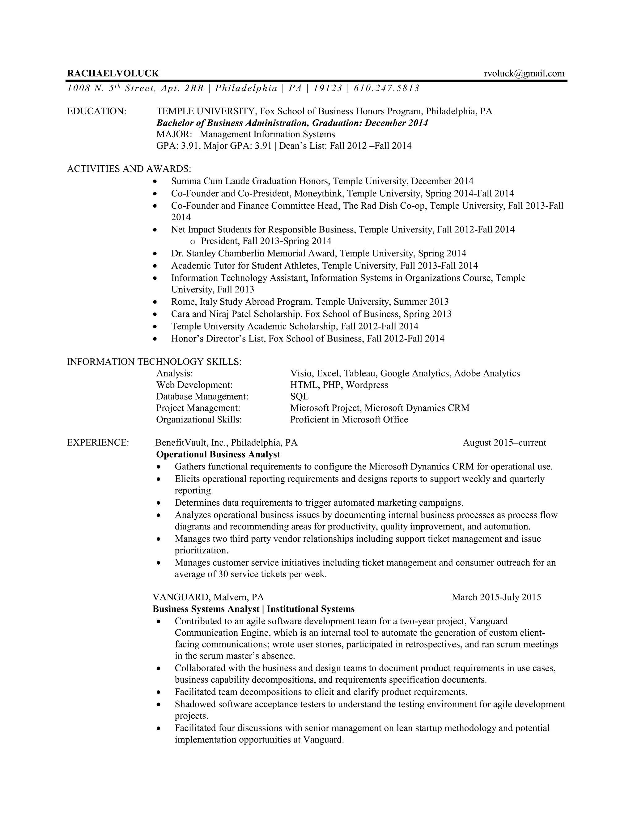 Rachael Voluck Resume | PDF