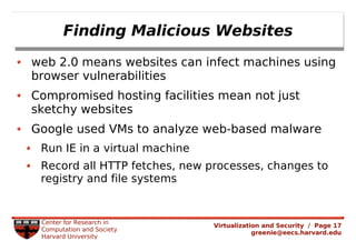 Rachel Greenstadt: Security and Virtualized Environments: An Overview | PDF