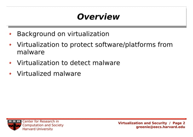 Rachel Greenstadt: Security and Virtualized Environments: An Overview | PDF