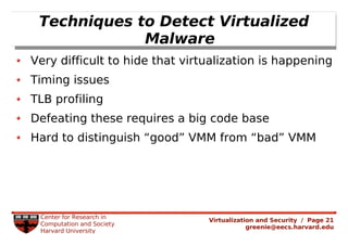 Rachel Greenstadt: Security and Virtualized Environments: An Overview | PDF