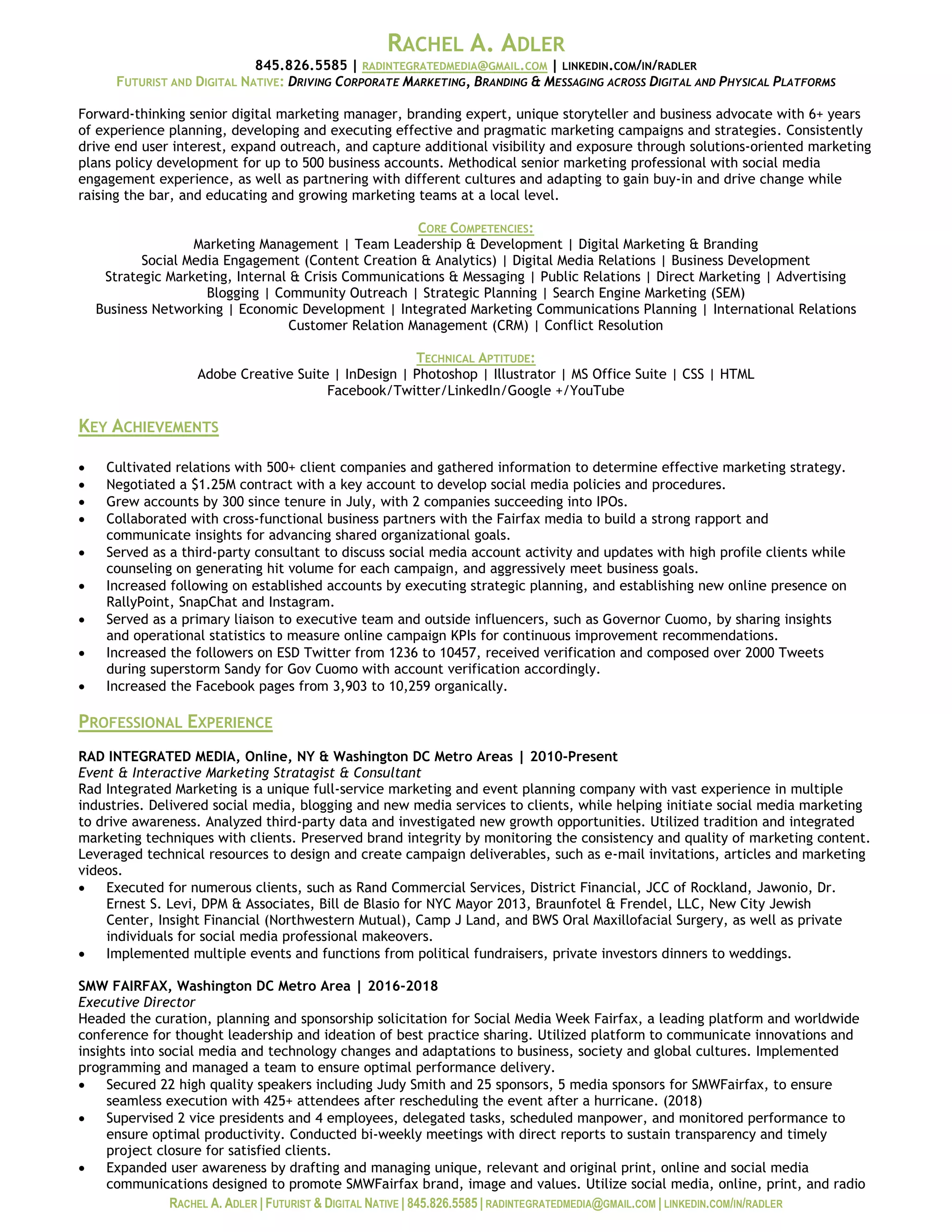 Rachel A. Adler Resume | NYC 2018 | PDF