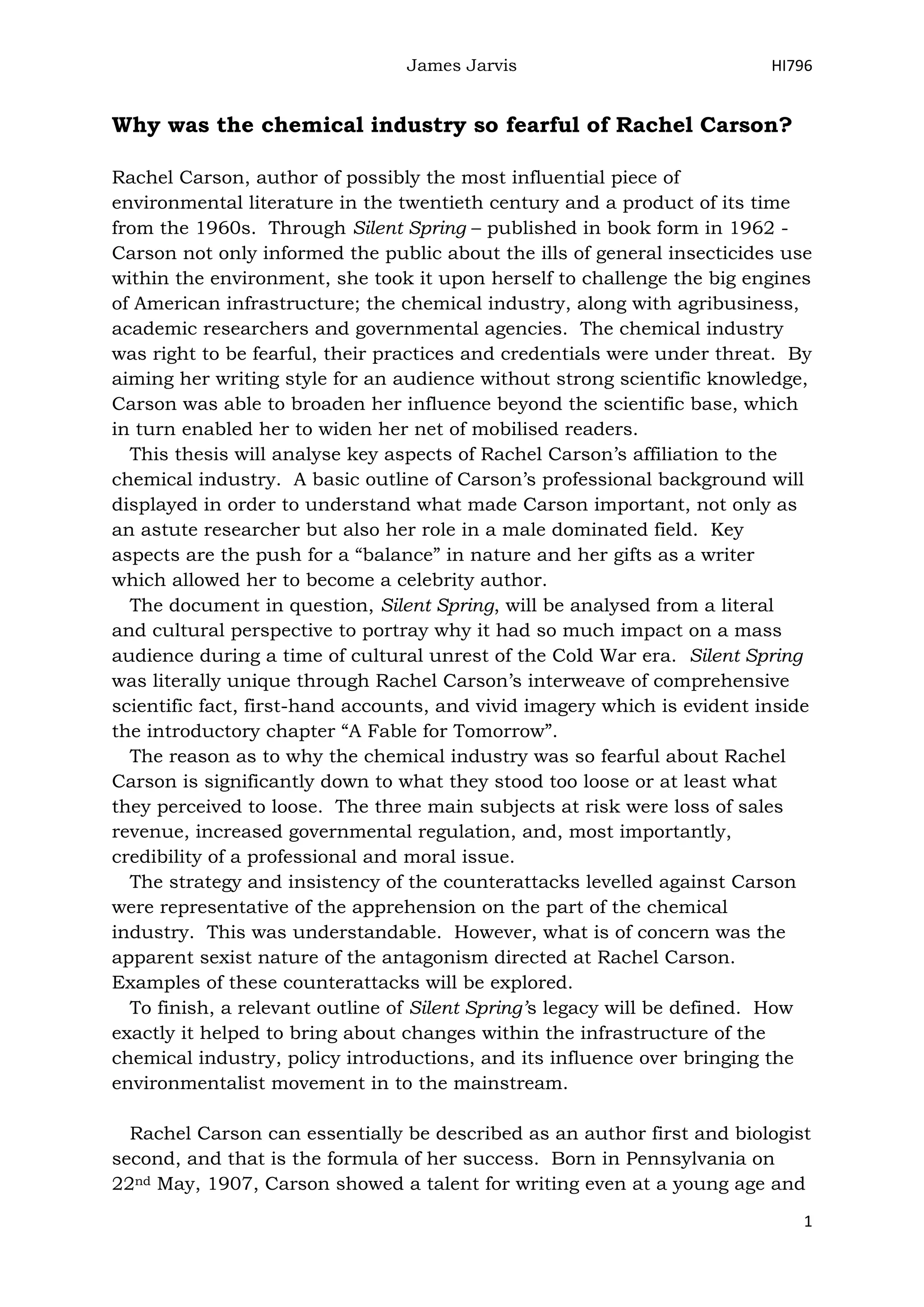 Silent Spring: Rachel Carson's impact on the chemical industry | DOCX